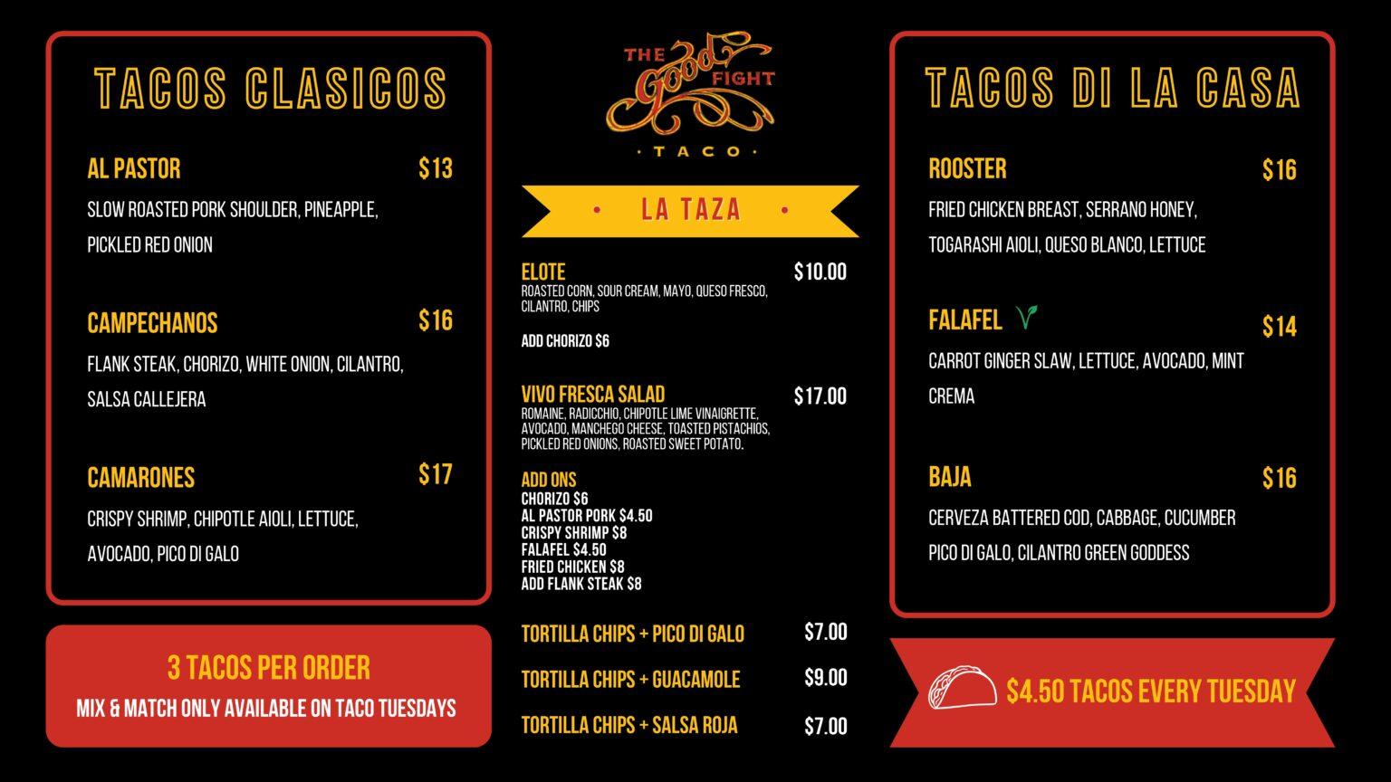 Menu - The Good Fight Taco